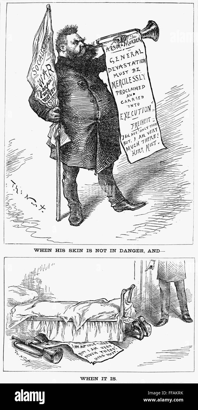 JOHANN JOSEPH MOST /n(1846-1906). German anarchist. A cartoon comment ...