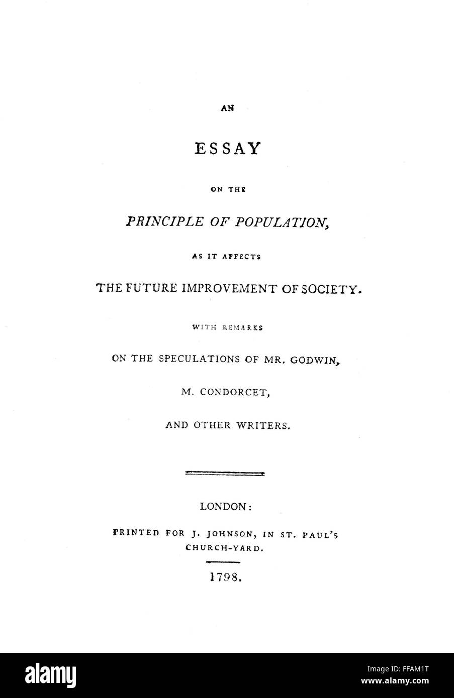 Malthus Population 1798 Ntitle Page To The First Edition Of Thomas Malthus An Essay On The