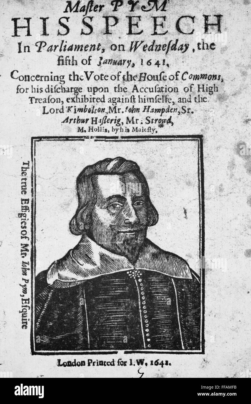 JOHN PYM (1584-1643). /nEnglish politician. Title page of a pamphlet ...