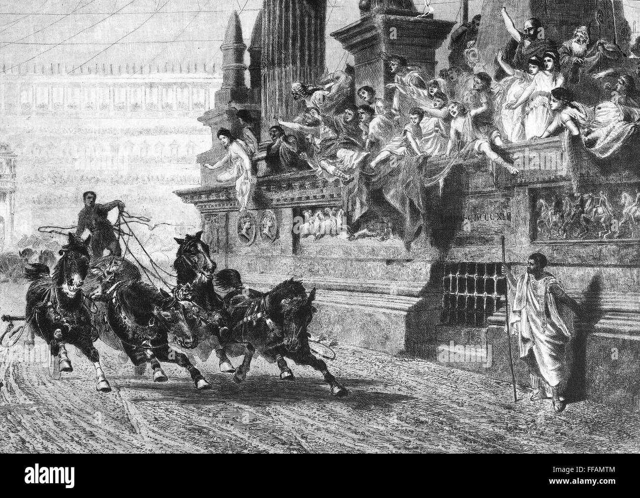 ANCIENT ROME: CHARIOT RACE. /nChariot race in the Circus Maximus. Line ...