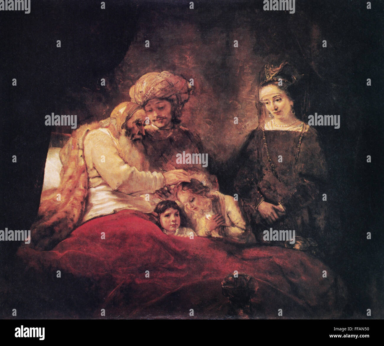 REMBRANDT: JACOB. /nJacob blessing the sons of Joseph. Oil on canvas ...