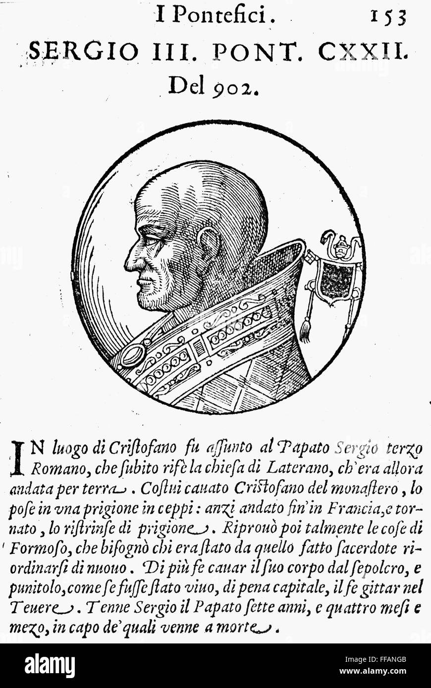 SERGIUS III (d. 911). /nPope, 904-911. Woodcut, Venetian, 1592 Stock ...