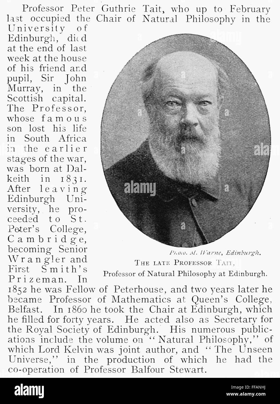 PETER GUTHRIE TAIT /n(1831-1901). Scottish physicist and mathematician ...