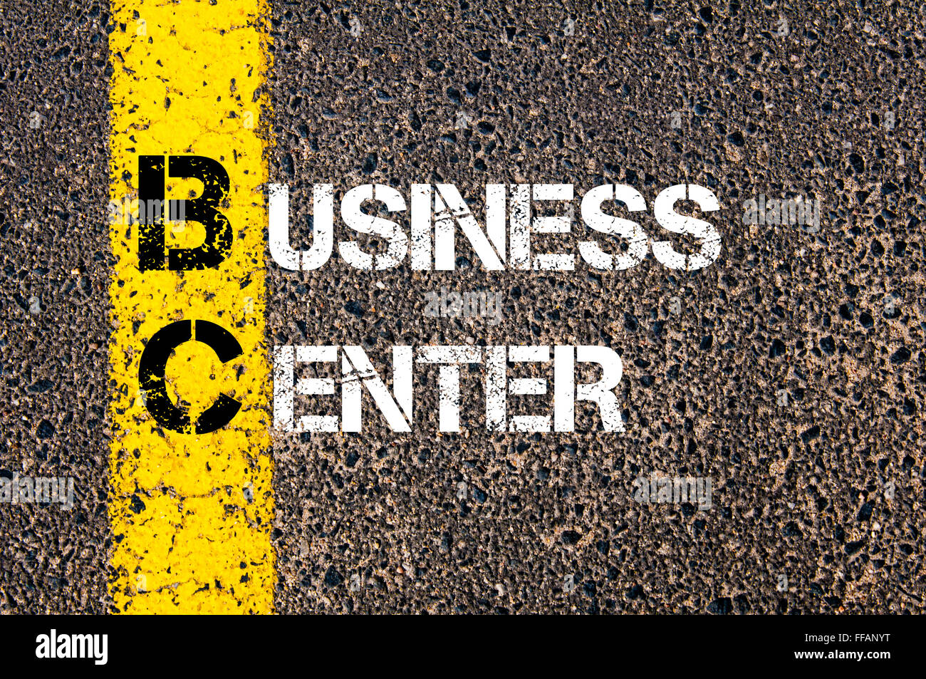 Concept image of Business Acronym BC Business Center written over road ...