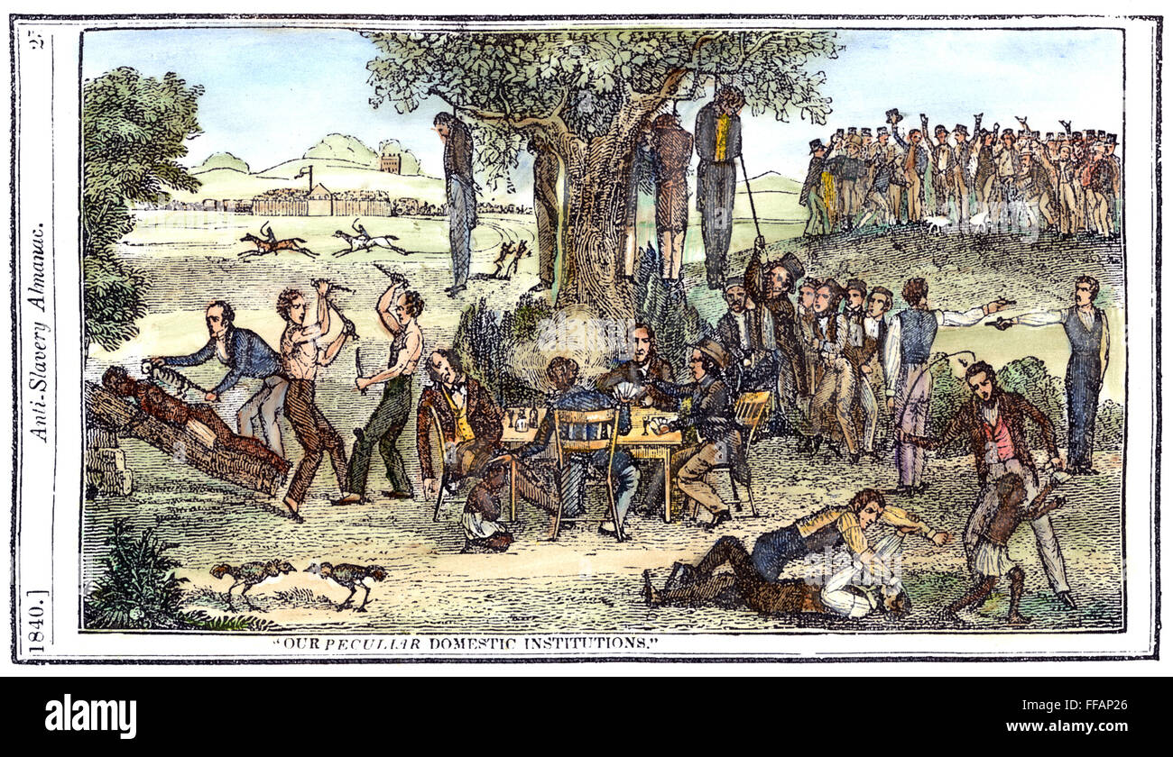 ABOLITIONIST CARTOON, 1840. /n'Our Peculiar Domestic Institutions.' The ...