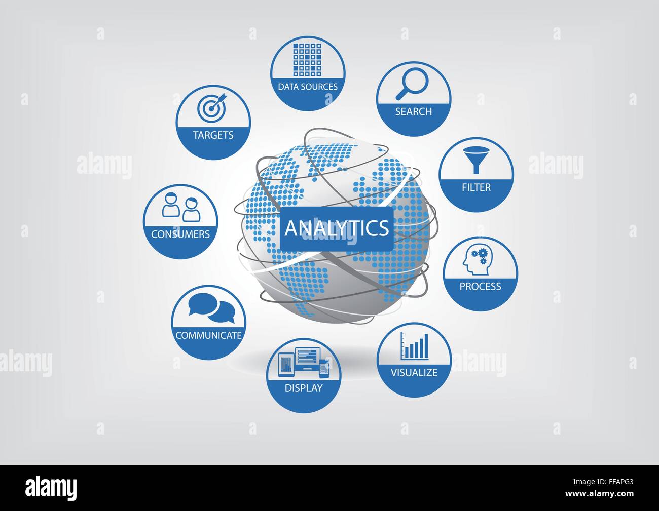Data and web analytics icons with world map Stock Vector Image & Art ...