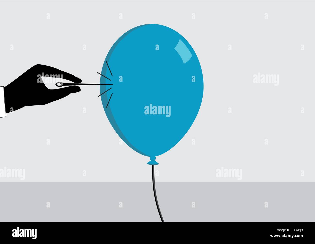 About to burst the bubble. Hand with needle and ballon. Vector ...