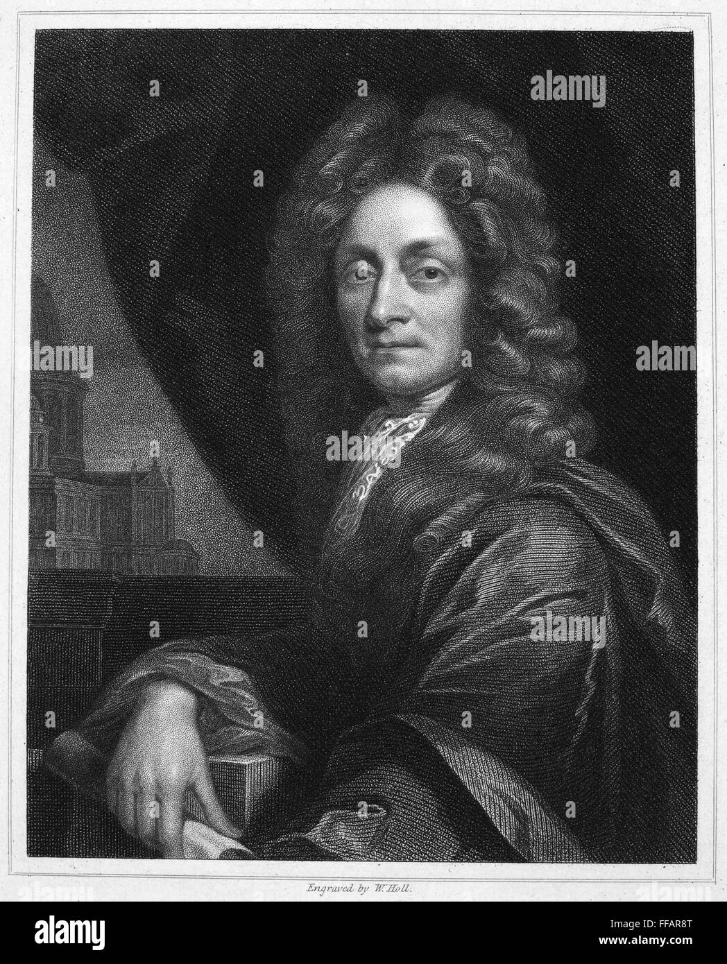 SIR CHRISTOPHER WREN /n(1632-1723). English architect. Line and stipple ...
