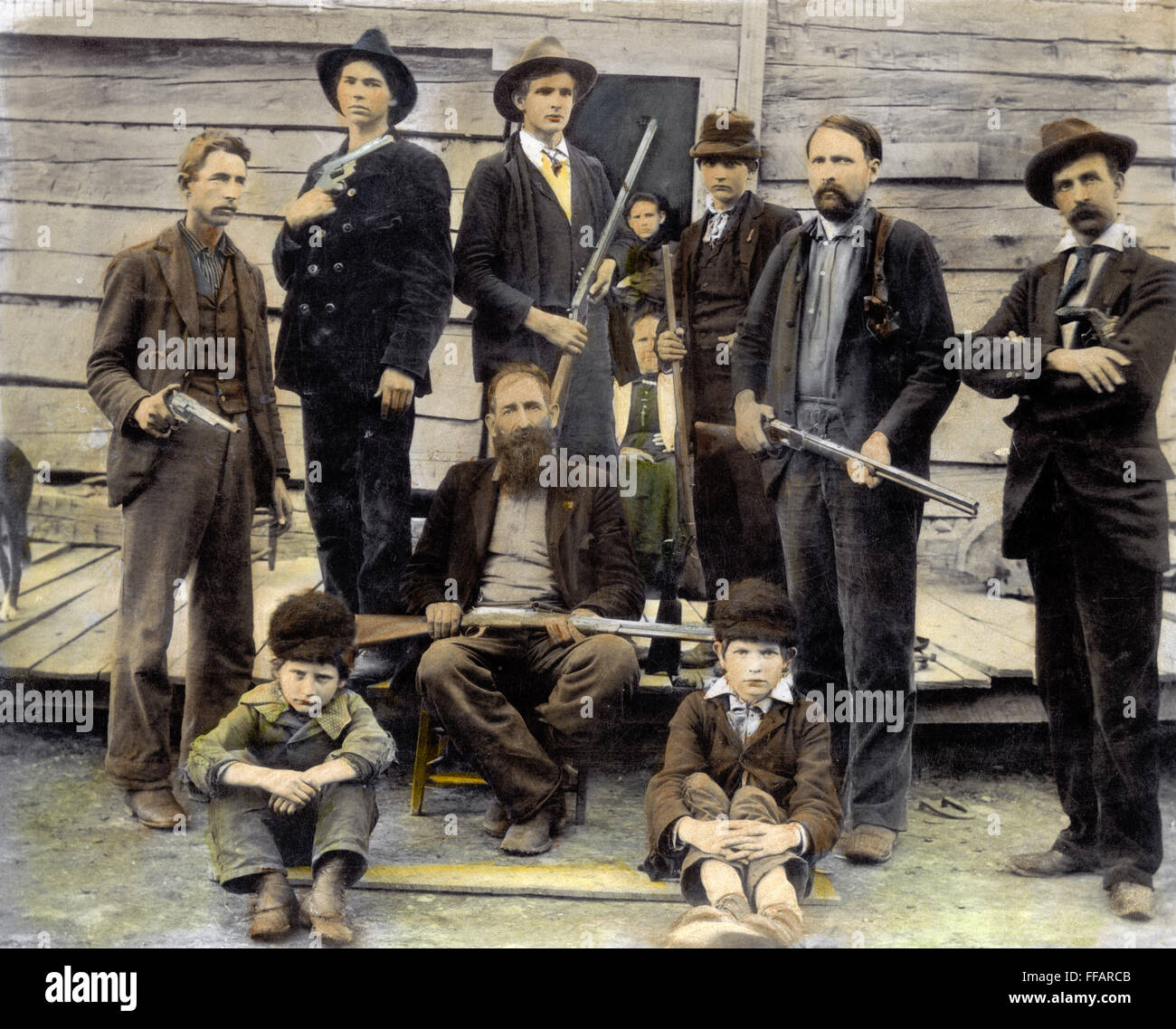 THE HATFIELDS, 1899. /nSome members of the Hatfield clan: oil over a ...