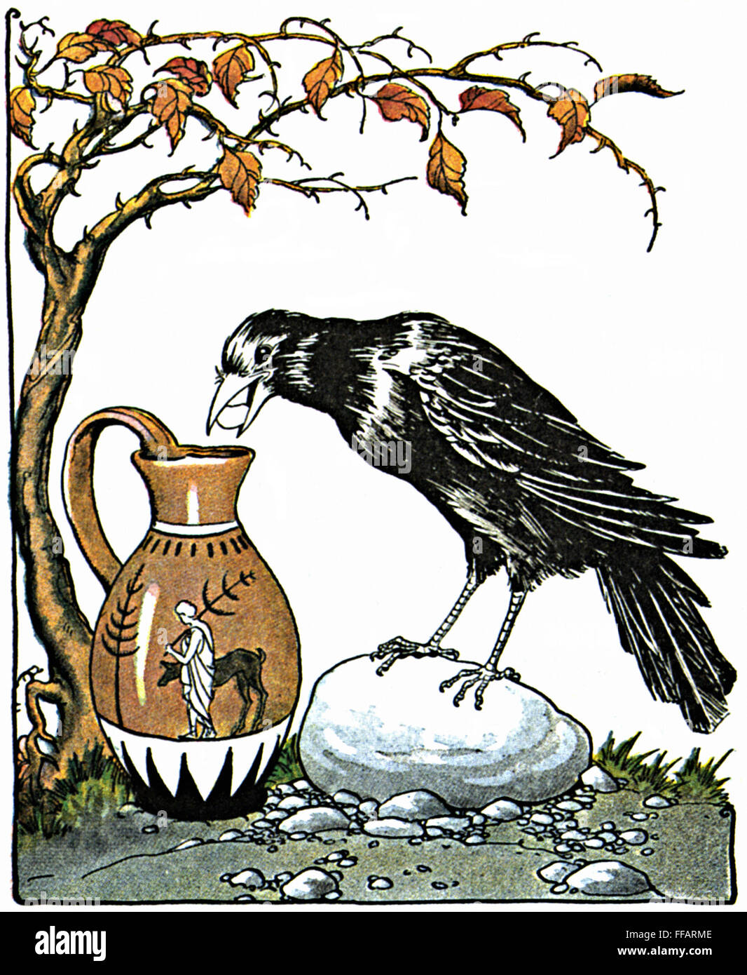 AESOP: CROW & PITCHER./nAesop: The Crow and the Pitcher. Illustration ...