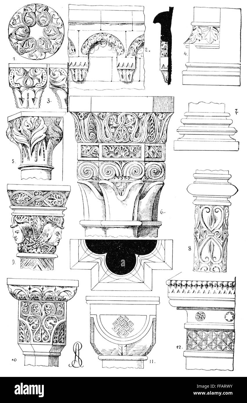 ROMANESQUE ORNAMENT. /nGerman Romanesque columns and capitals ...