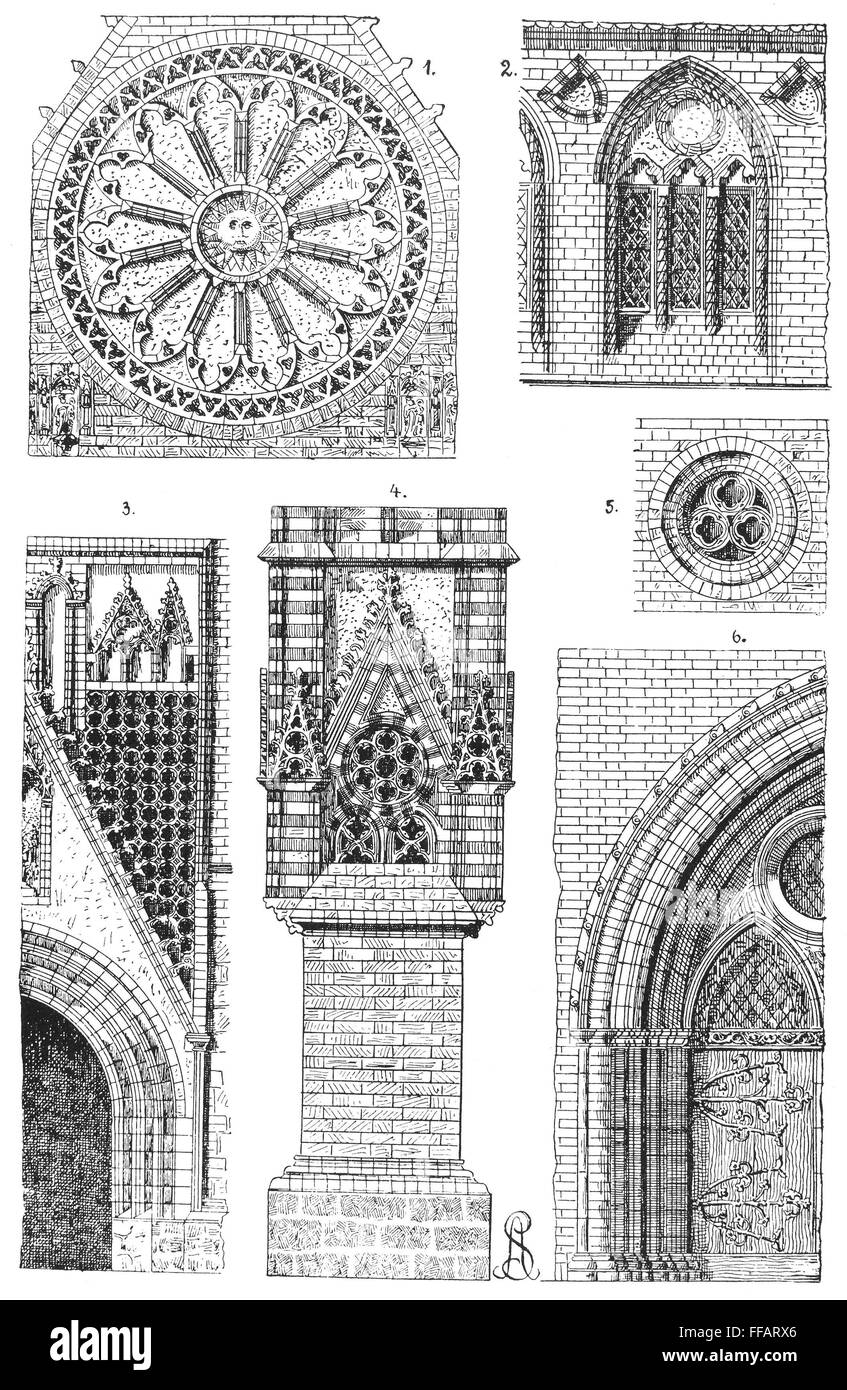 GOTHIC ORNAMENT. /nGothic decorative architectural elements. Engraving ...