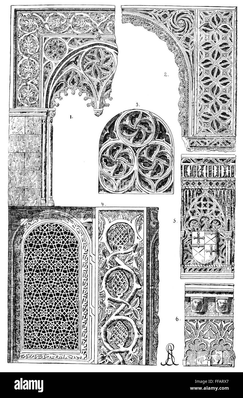 GOTHIC ORNAMENT. /nGothic decorative architectural elements. Engraving ...