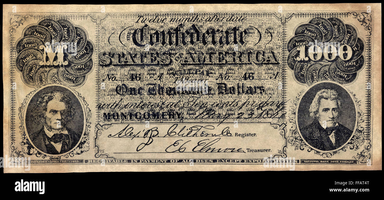 CONFEDERATE BANKNOTE. /nOne thousand dollare banknote issued by the ...