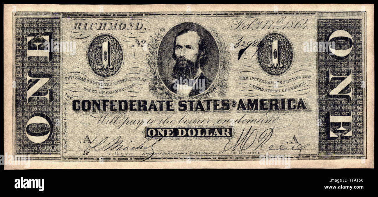 CONFEDERATE BANKNOTE. /nOne dollar banknote issued by the Confederate ...