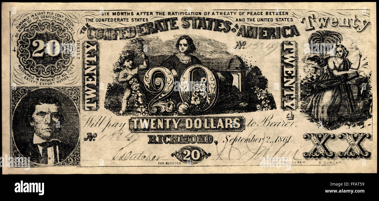 CONFEDERATE BANKNOTE. /nTwenty dollar banknote issued by the ...