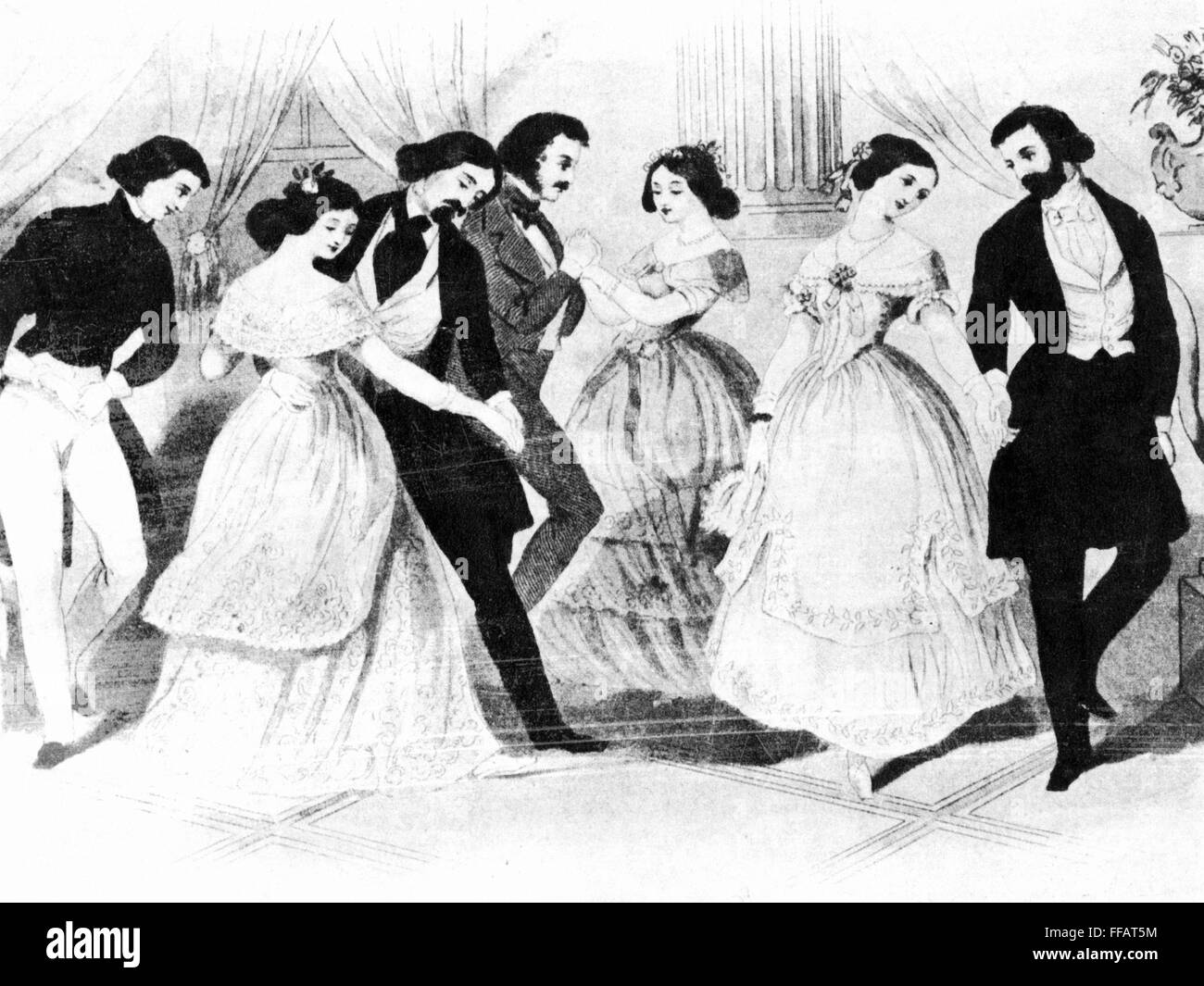 POLKA DANCING, 1848. /nAmerican couples dancing the polka with gusto in ...