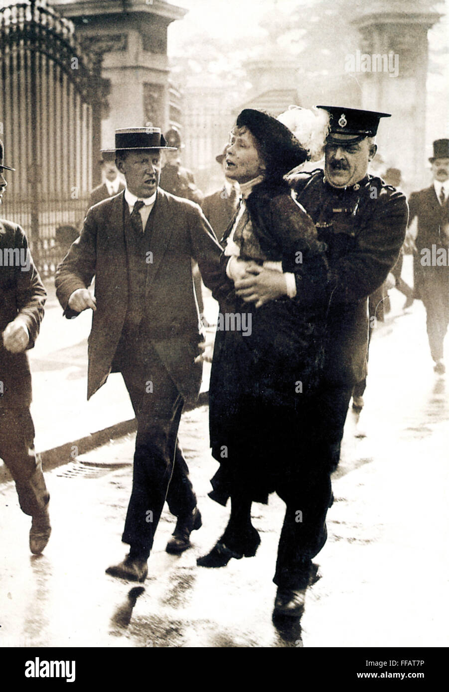 EMMELINE PANKHURST /n(1858-1928). English woman-suffrage advocate. Mrs ...