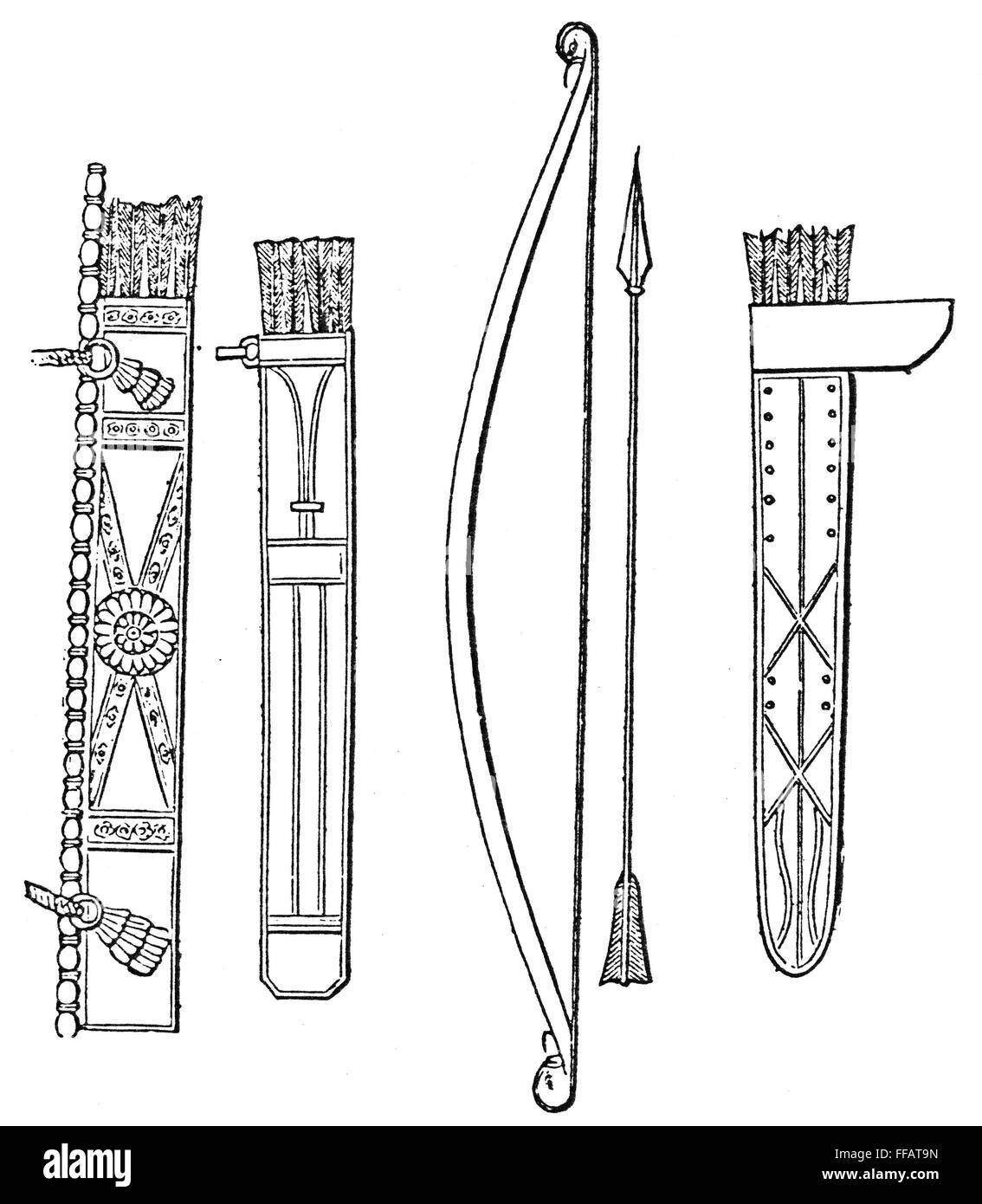 ASSYRIAN WEAPONS. /nAncient Assyrian bow, arrow, and quivers. Wood ...