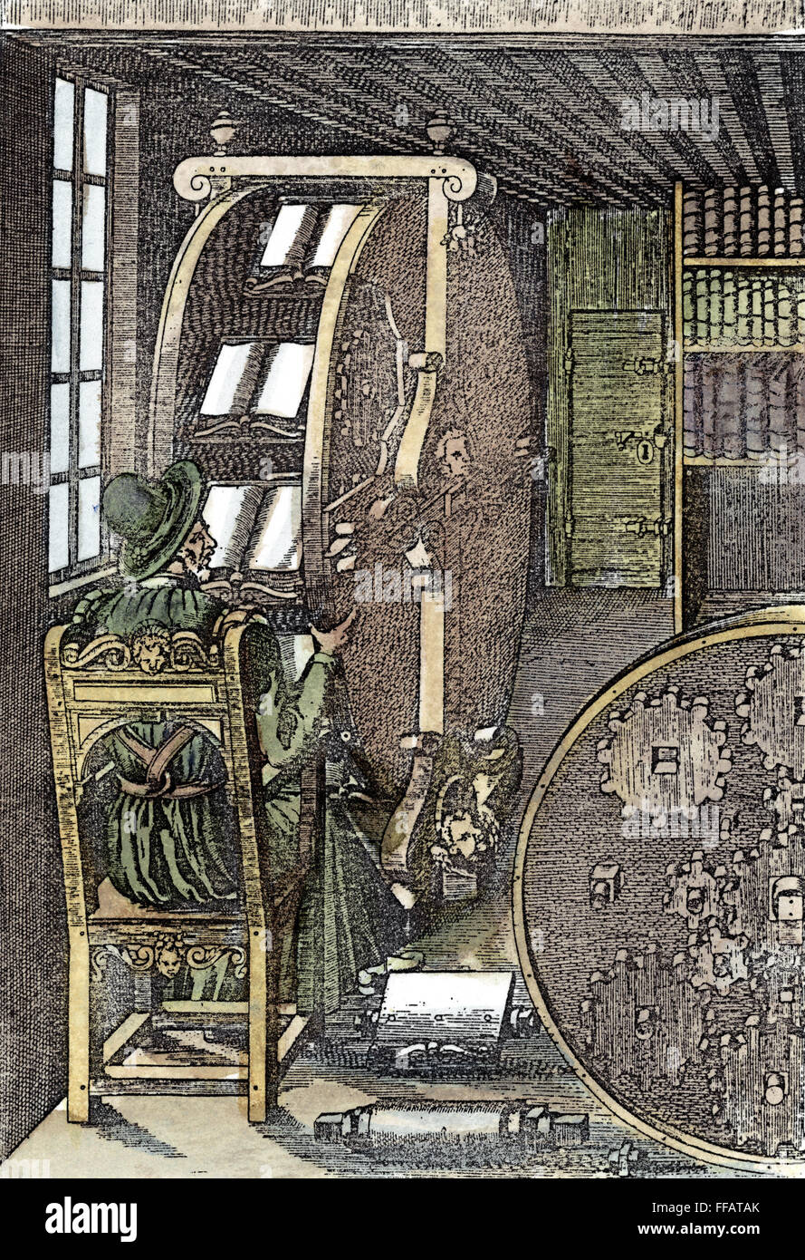BOOKWHEEL, 1588. /nLine engraving from Agostino Ramelli's 'Le Diverse ...