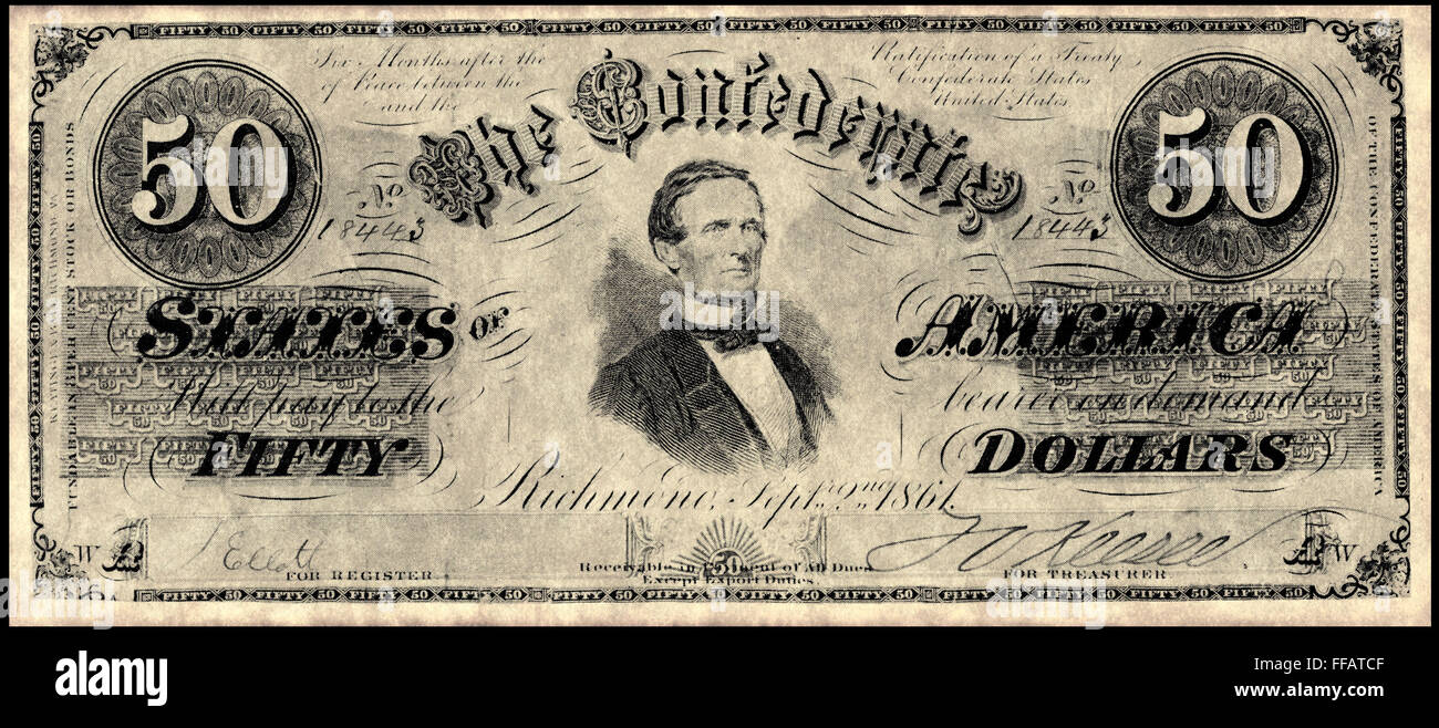 CONFEDERATE BANKNOTE. /nFifty dollar banknote issued by the Confederate ...