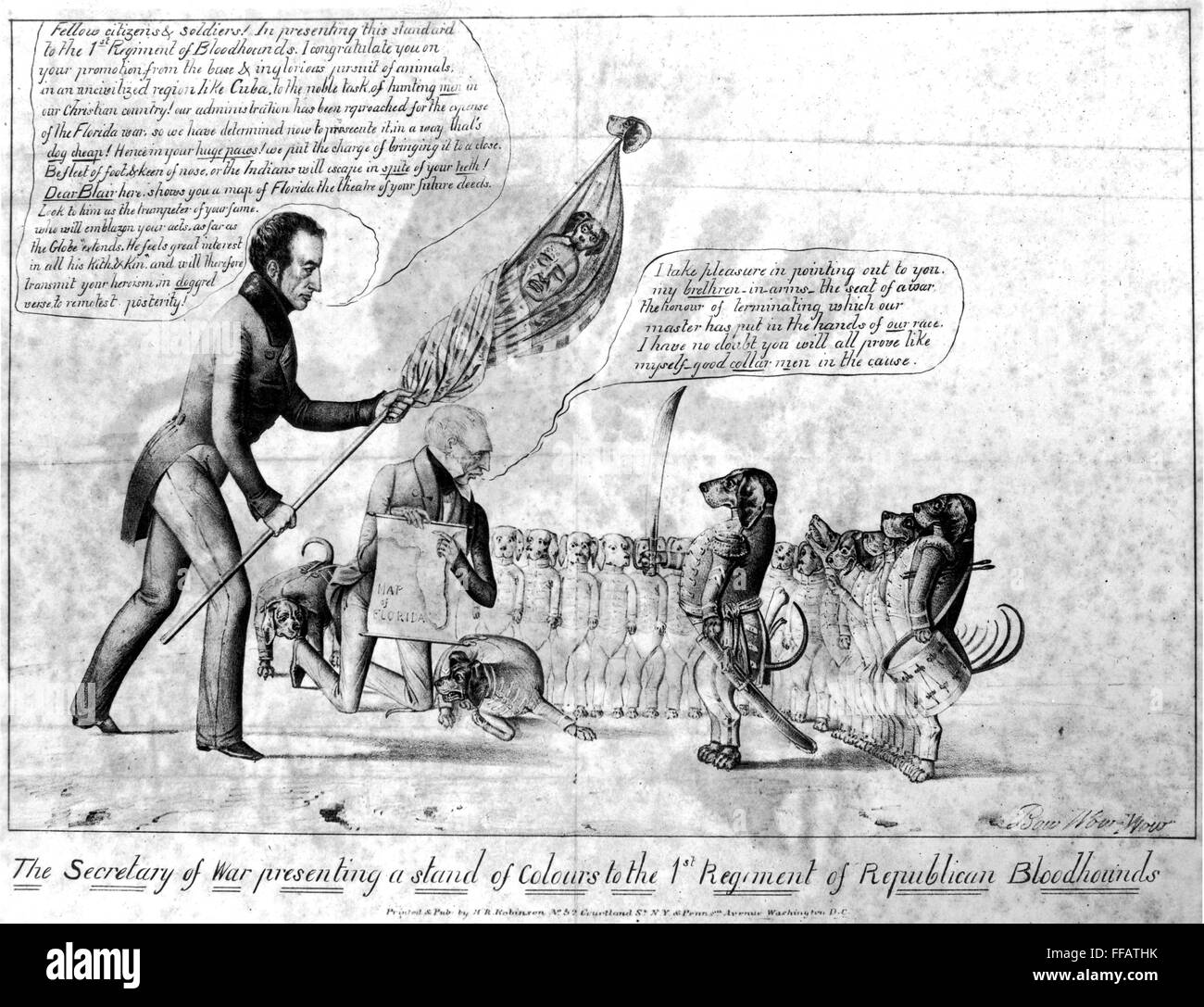 SEMINOLE WAR CARTOON, 1840. /nA lithograph cartoon of 1840 attacking ...