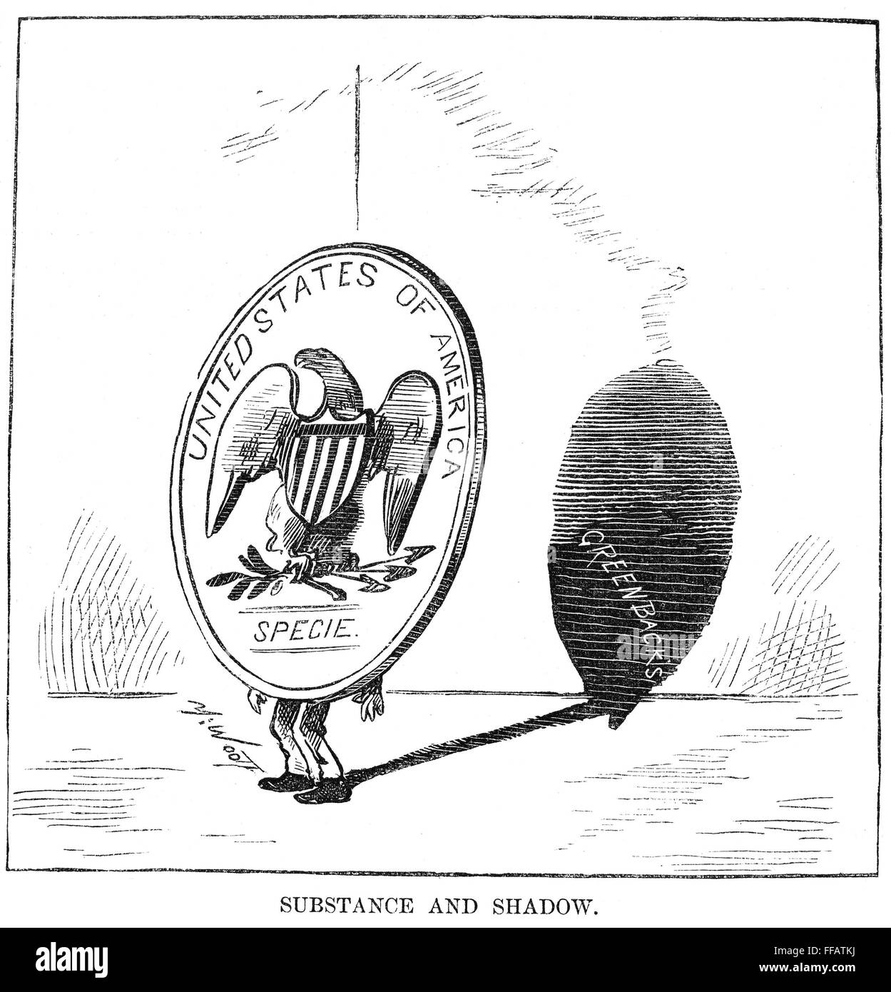 RESUMPTION ACT CARTOON. /n'Substance and Shadow.' Cartoon from an ...