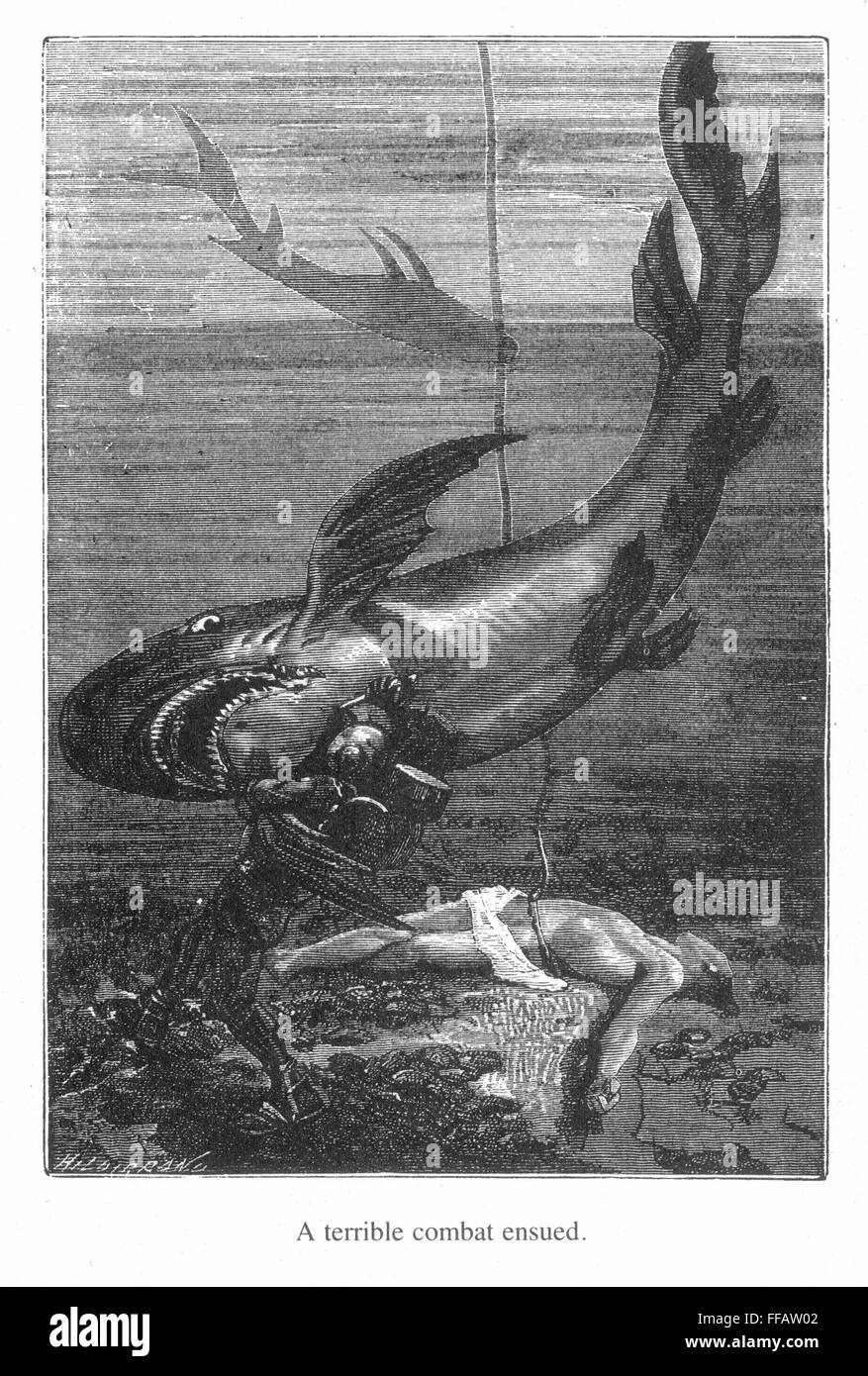 VERNE: 20,000 LEAGUES. /n'A terrible combat ensued': wood engraving ...