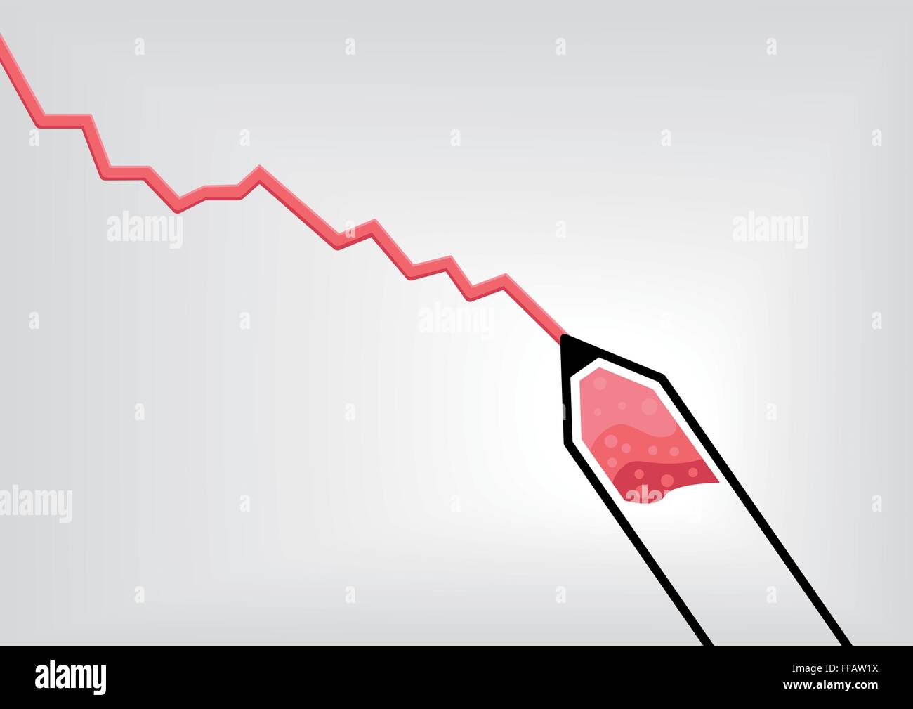 Vector illustration of red pen drawing declining negative chart Stock ...