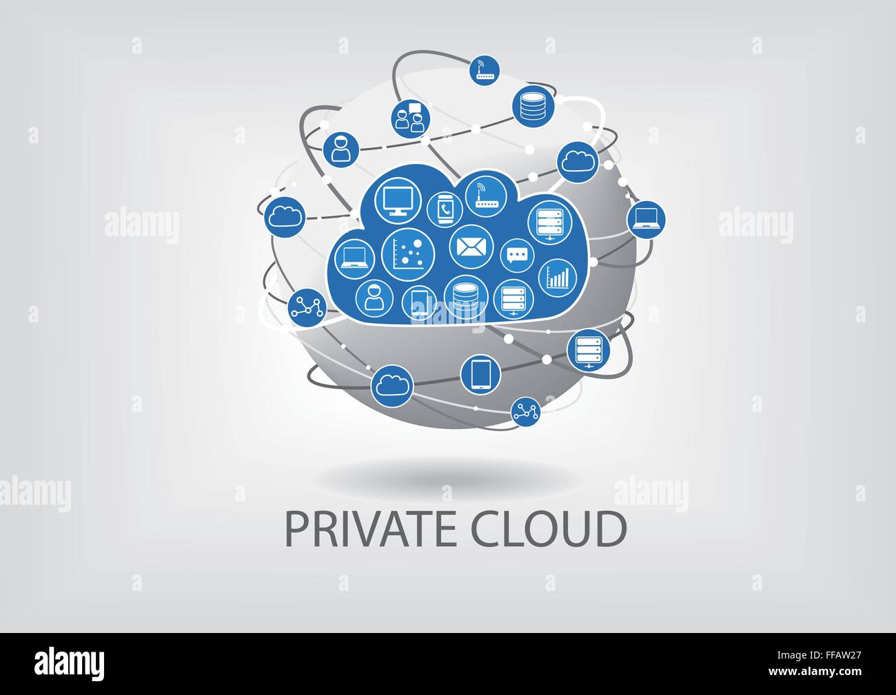 Private cloud computing vector illustration with globe Stock Vector ...