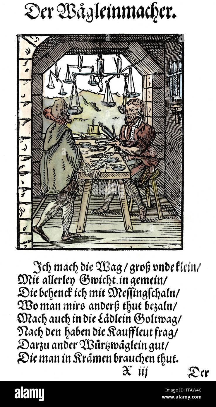 SCALE MAKER, 1568. /nWoodcut, 1568, by Jost Amman Stock Photo - Alamy