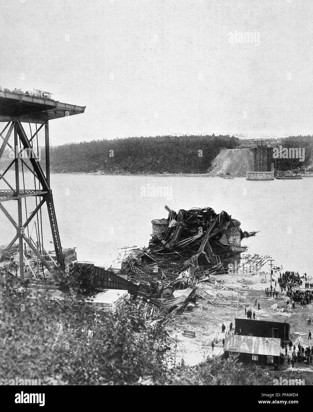 QUEBEC BRIDGE, 1907. /nView of the Quebec Bridge following its collapse ...