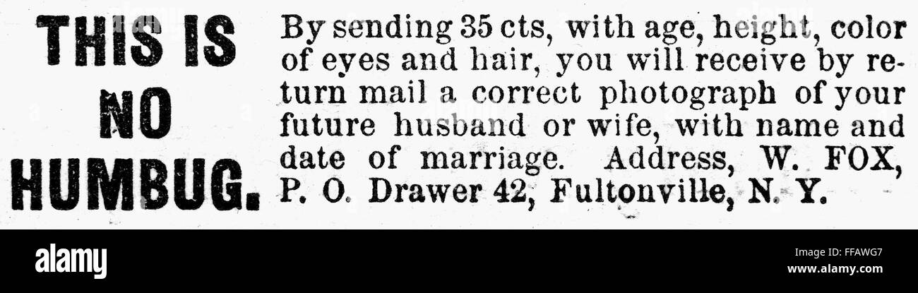 LONELY HEARTS AD, 1876. /nAmerican advertisement, 1876 Stock Photo - Alamy