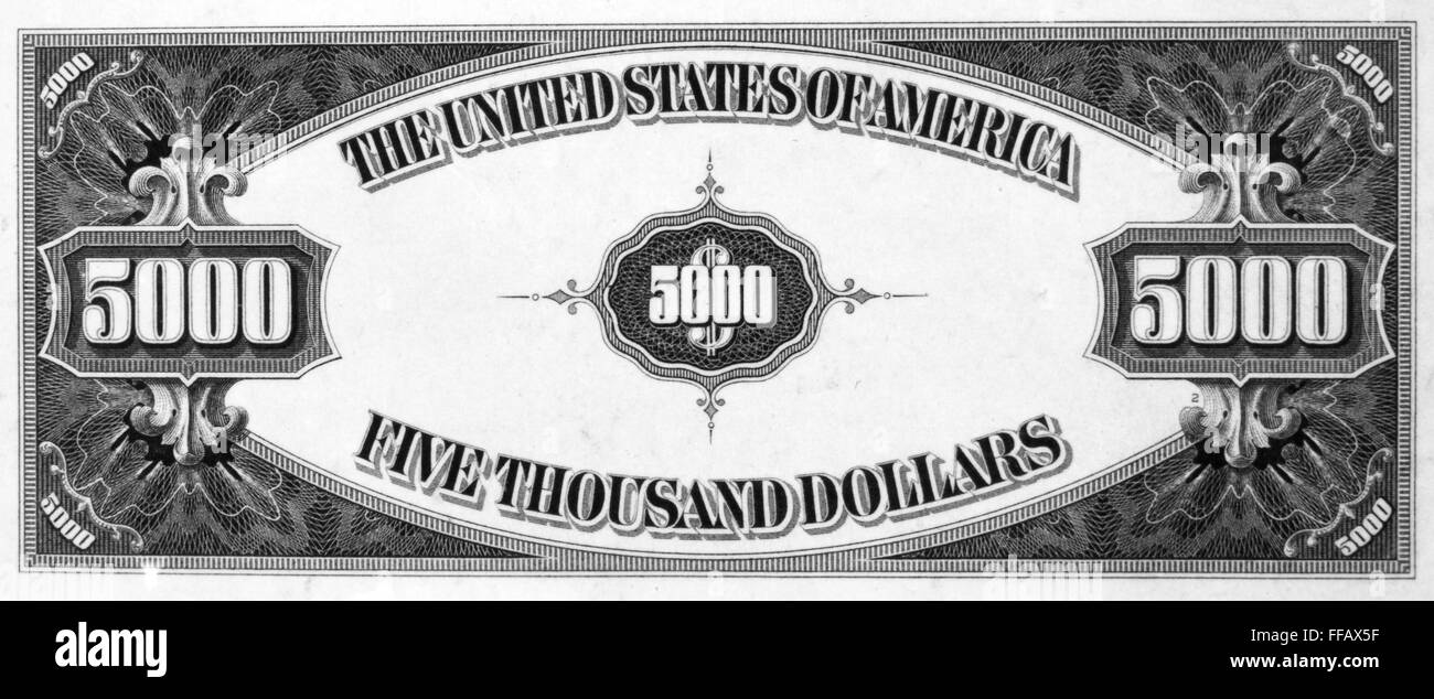5,000 DOLLAR BILL. /nThe back of a U.S five thousand dollar note Stock ...