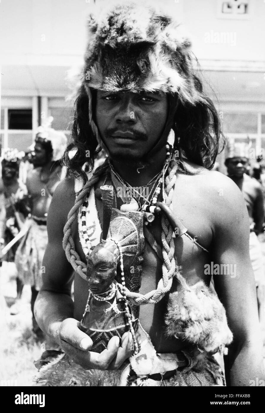 BALUBA TRIBESMAN. /nCeremonial dress of the Baluba tribe in the Katanga province of Congo ...