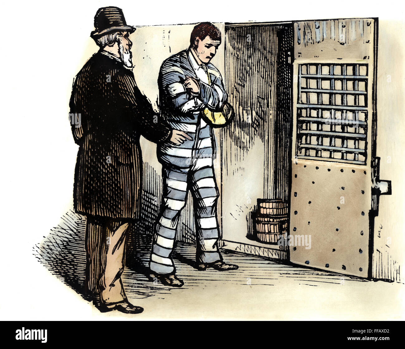 SING SING PRISON, 1878. /nA prisoner assigned to his cell at Sing Sing ...