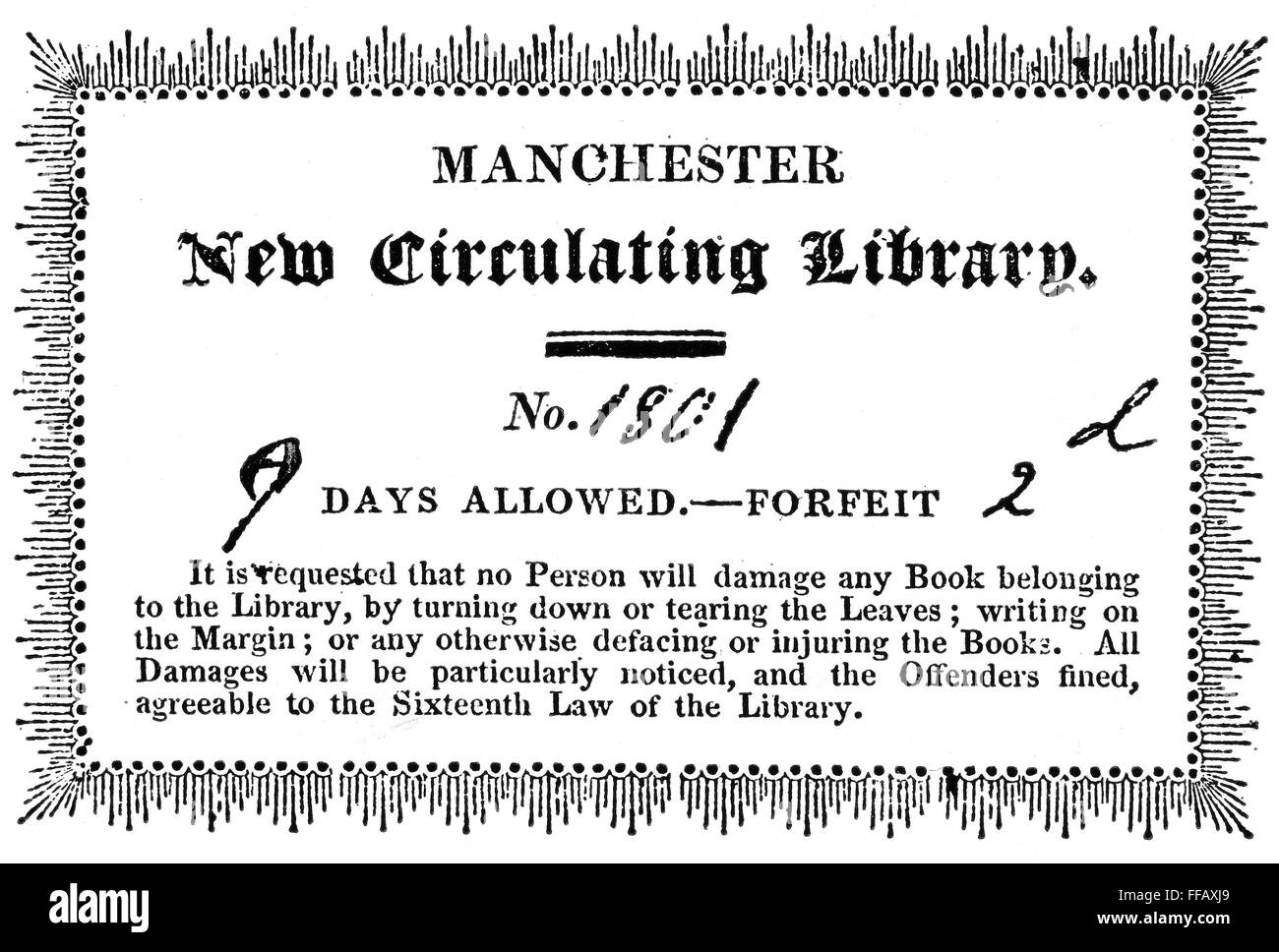 ENGLISH BOOKPLATE, 1790. /nBookplate for the the Manchester Library ...