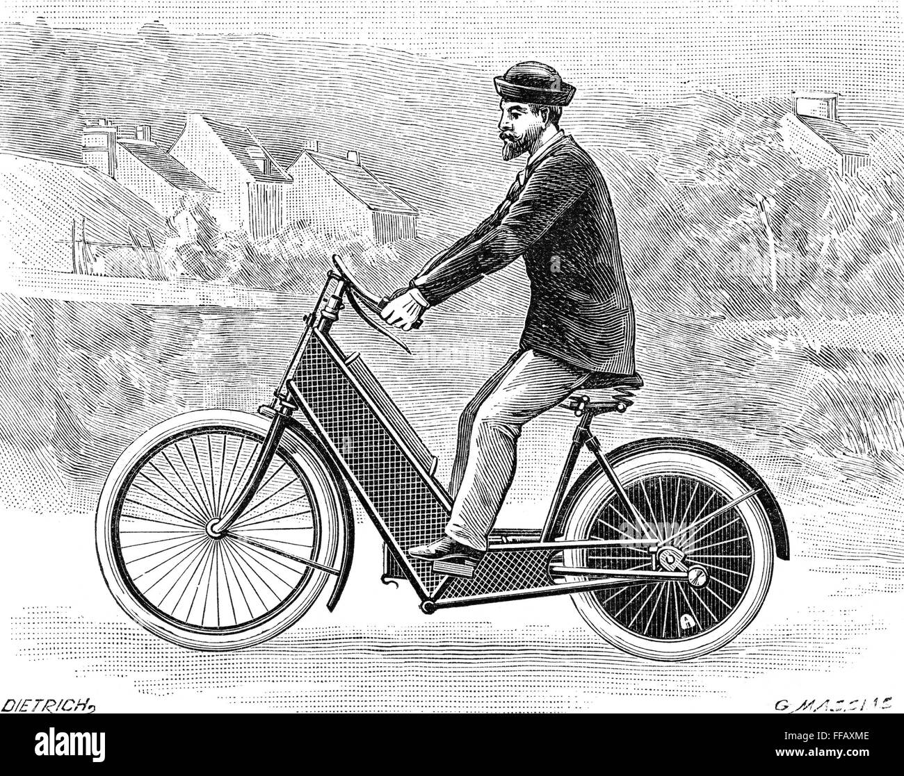 MOTORCYCLE, 1894. /nWood engraving, French, 1894 Stock Photo - Alamy