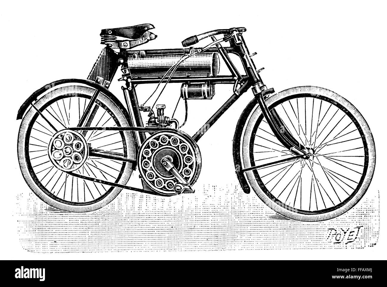 MOTORCYCLE, 1901. /nWood engraving, French, 1901 Stock Photo - Alamy