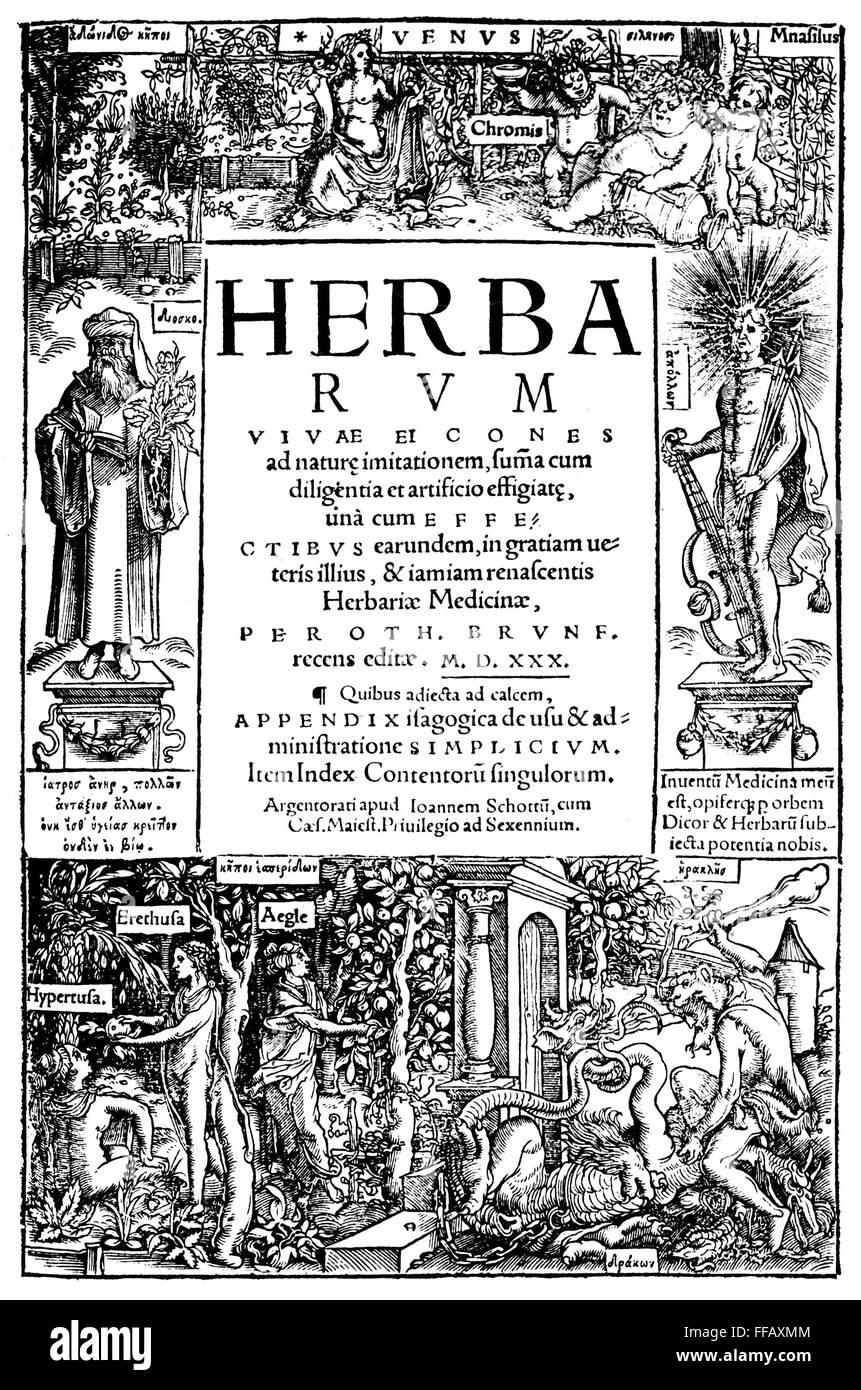 BOTANICAL ILLUSTRATIONS. /nTitle page to volume I of Otto Brunfels ...