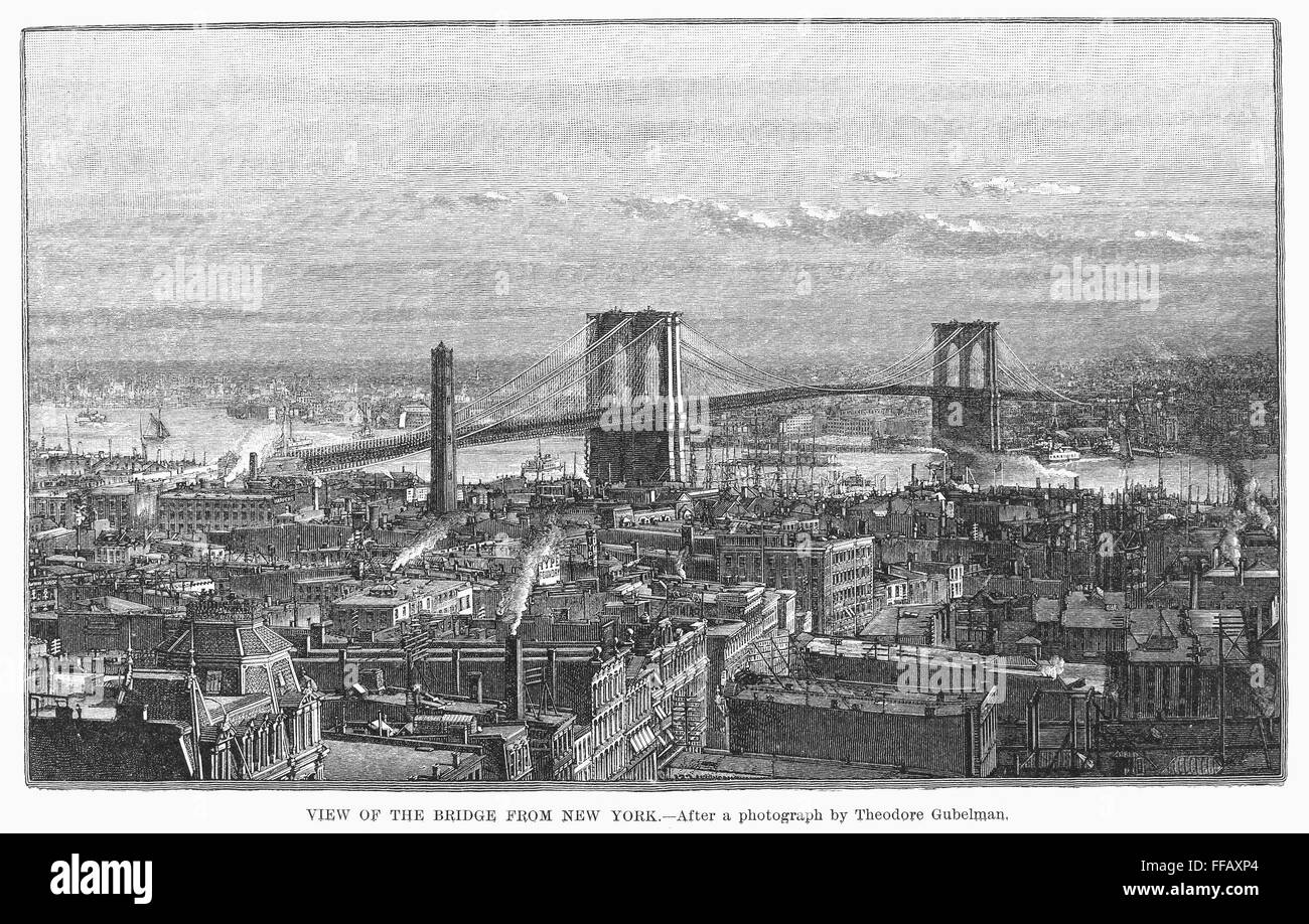 BROOKLYN BRIDGE, 1883. /n'View of the Bridge from New York.' Wood ...