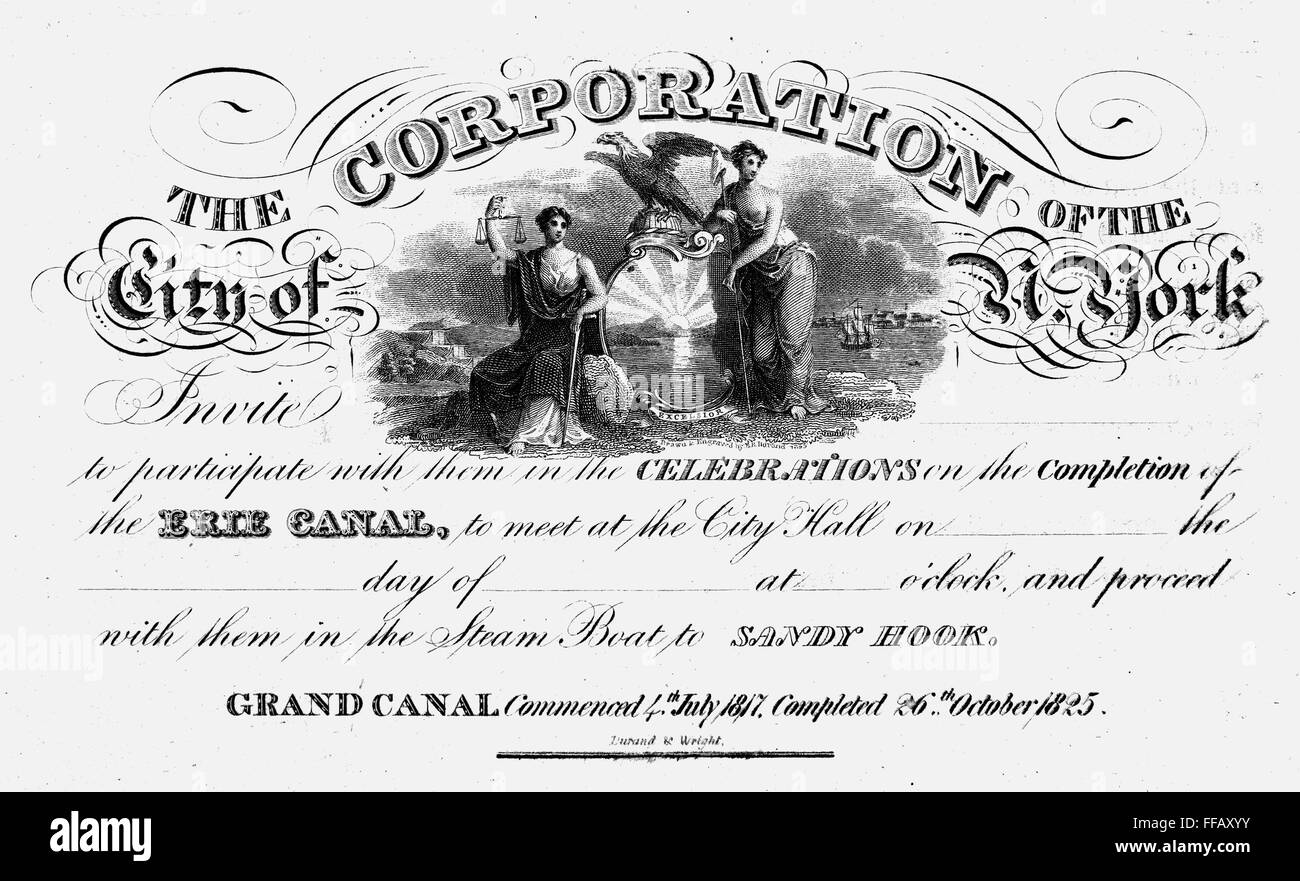 ERIE CANAL INVITATION, 1825. /nIssued by the Corporation of New York to ...
