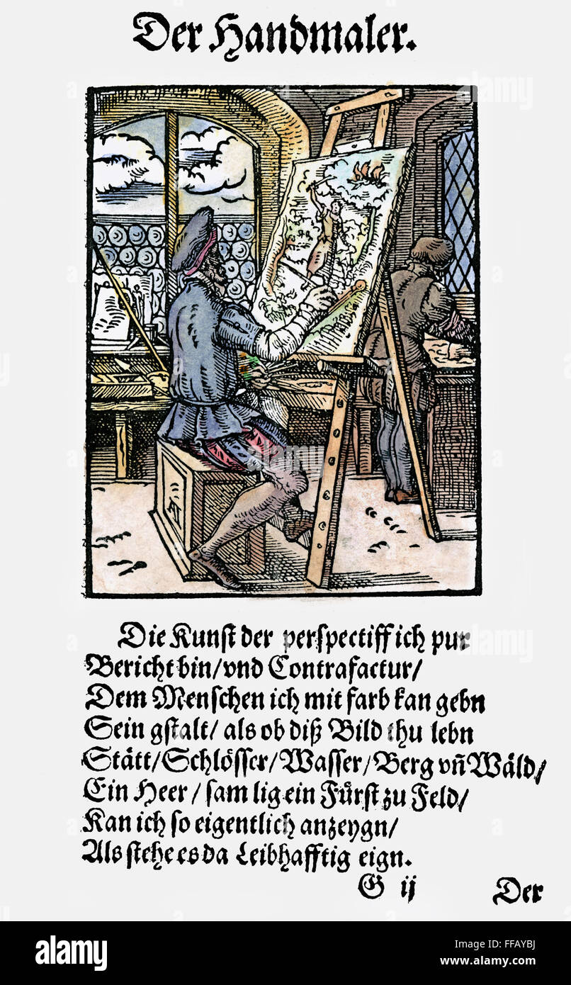 PAINTER, 1568. /nWoodcut, 1568, by Jost Amman Stock Photo - Alamy