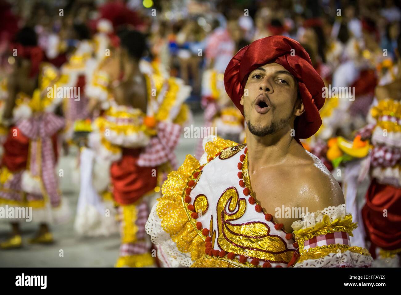 Samba dancers parade in the Sambadrome during the Rio Carnival February ...