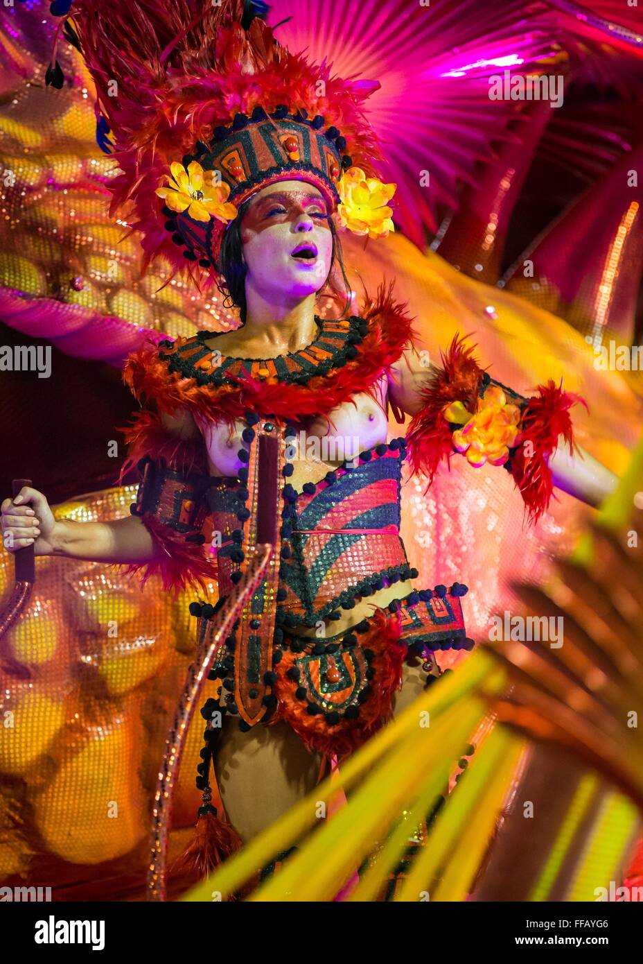 Samba dancers parade in the Sambadrome during the Rio Carnival February ...