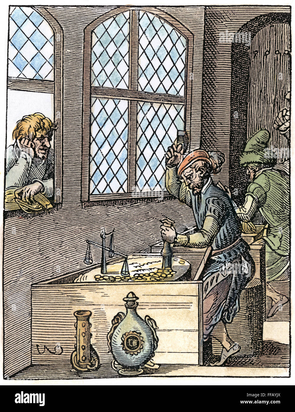 MINTING COINS, 1568. /nThe officer of the mint minting coins. Woodcut ...