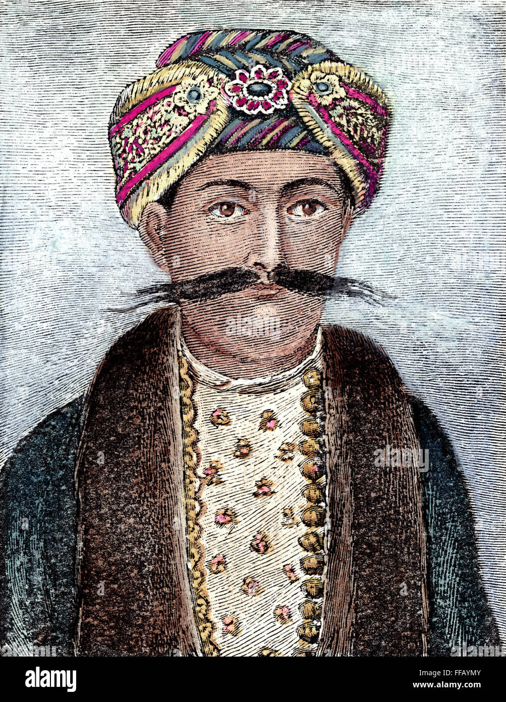 SURAJAH DOWLAH (1729-1757). /nNawab of Bengal, India. Colored line ...
