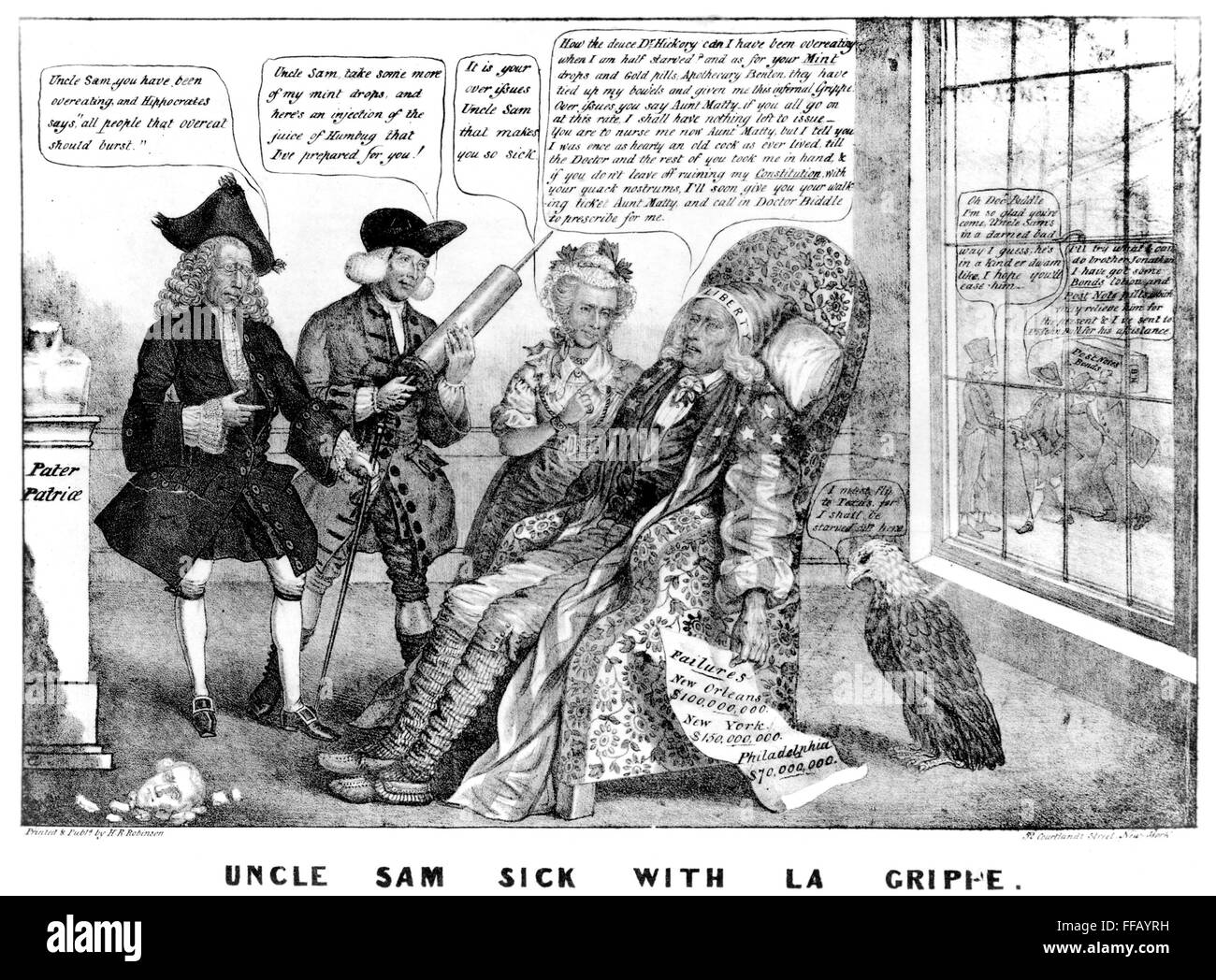 CARTOON: PANIC OF 1837. /n'Uncle Sam Sick with La Grippe': American ...