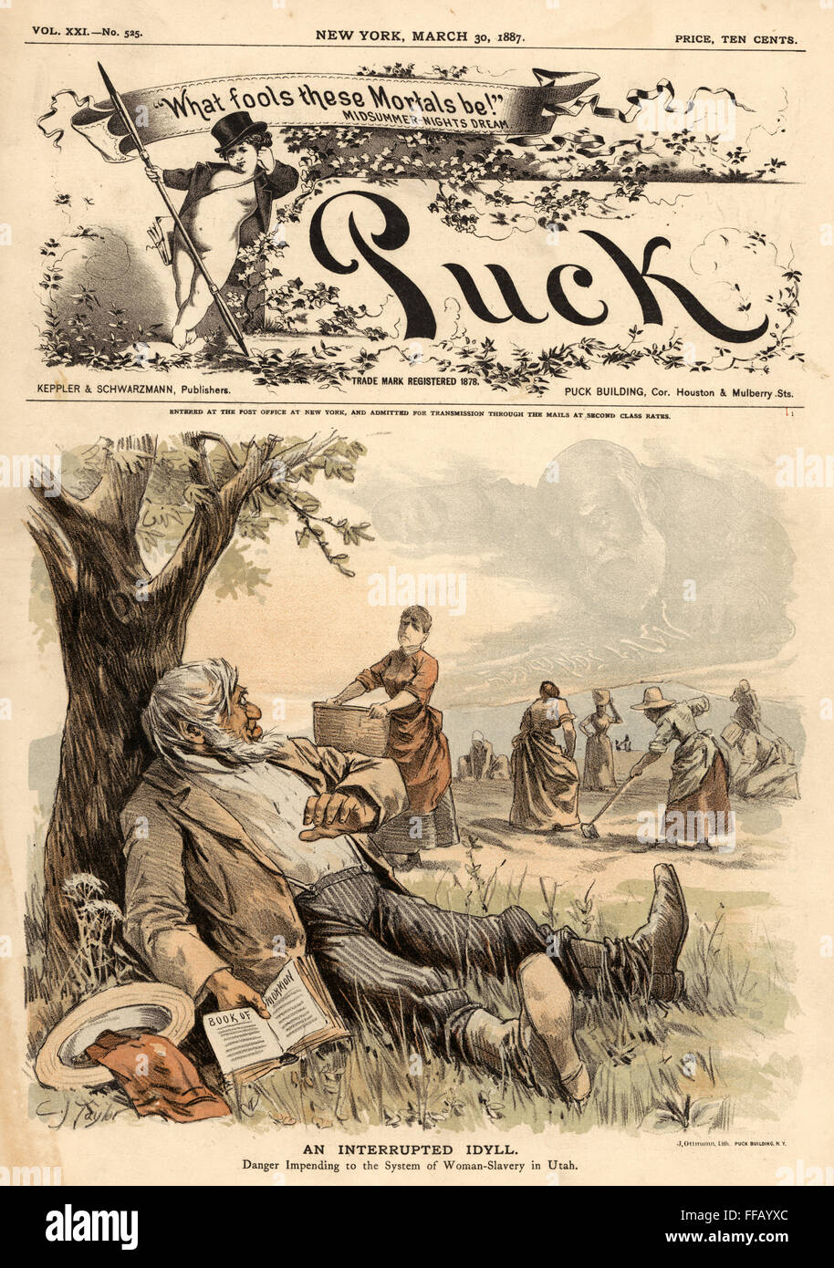 MORMON CARTOON, 1887. /n'An Interrupted Idyll.' American lithograph ...