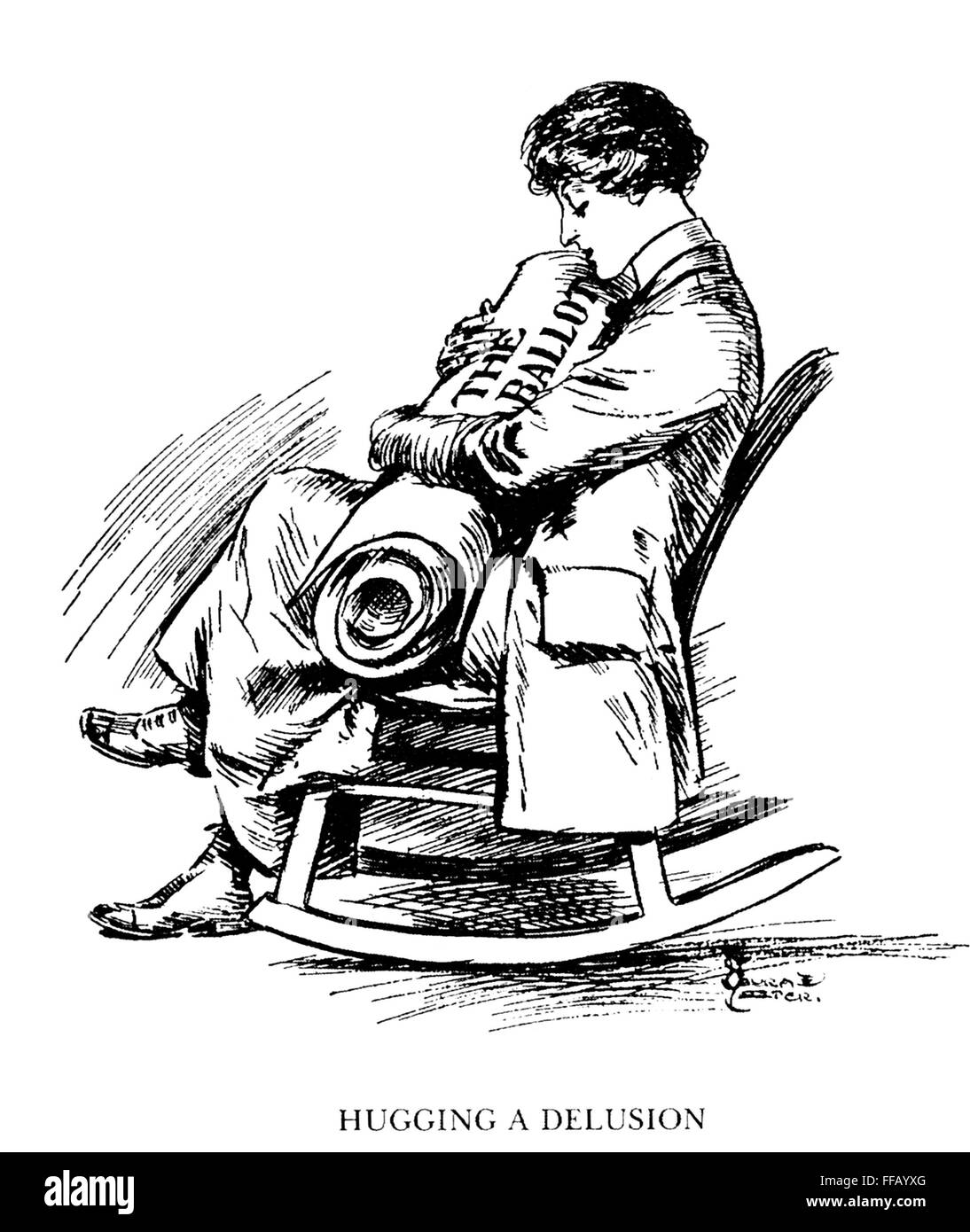 WOMEN'S SUFFRAGE CARTOON. /n'Hugging a Delusion': American cartoon ...